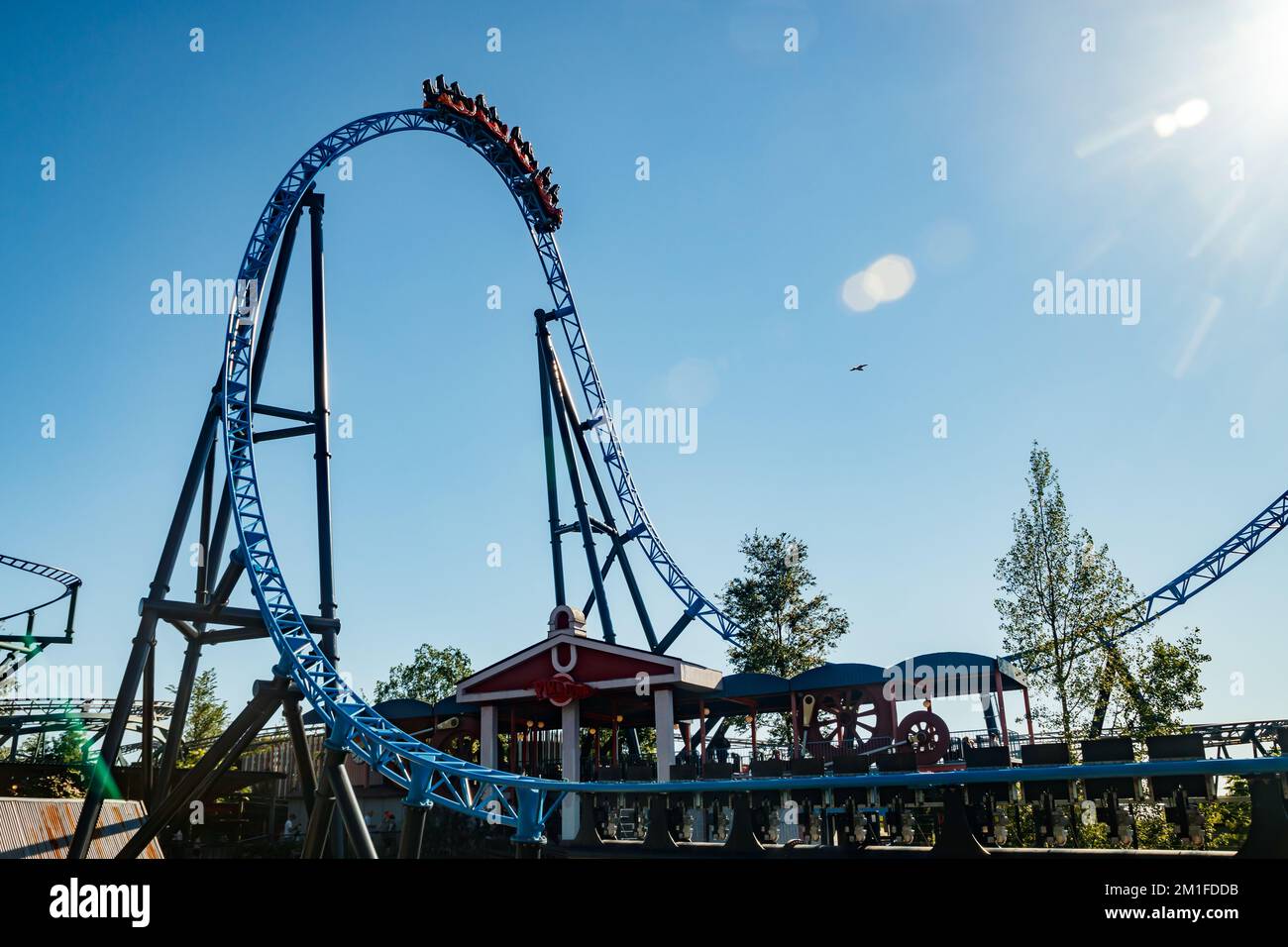 Helsinki, Finland - 24 June 2022: Ride roller coaster Taiga in blurred ...