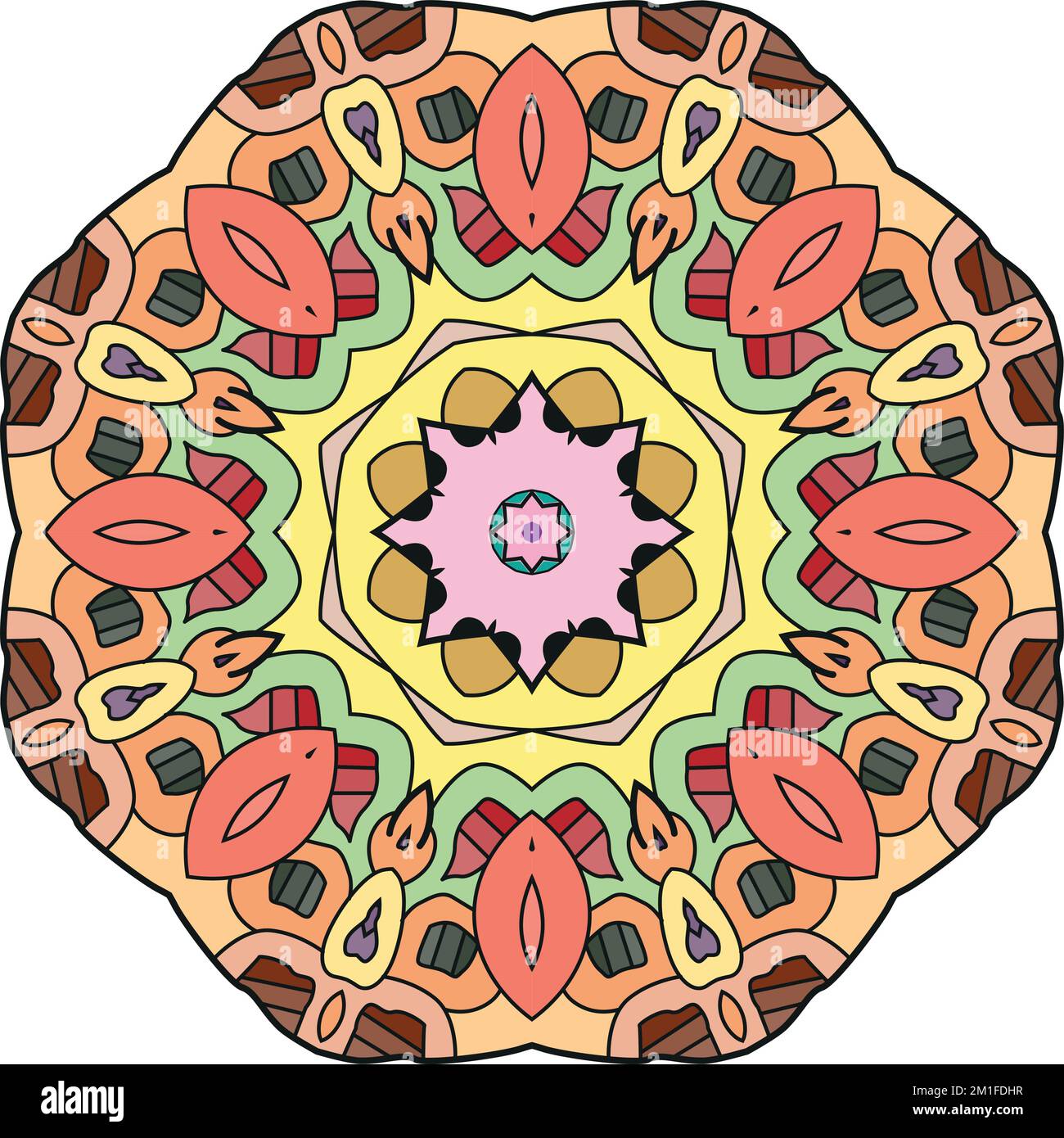 Decorative round ornaments. Unusual flower shape. Oriental vector, Anti ...