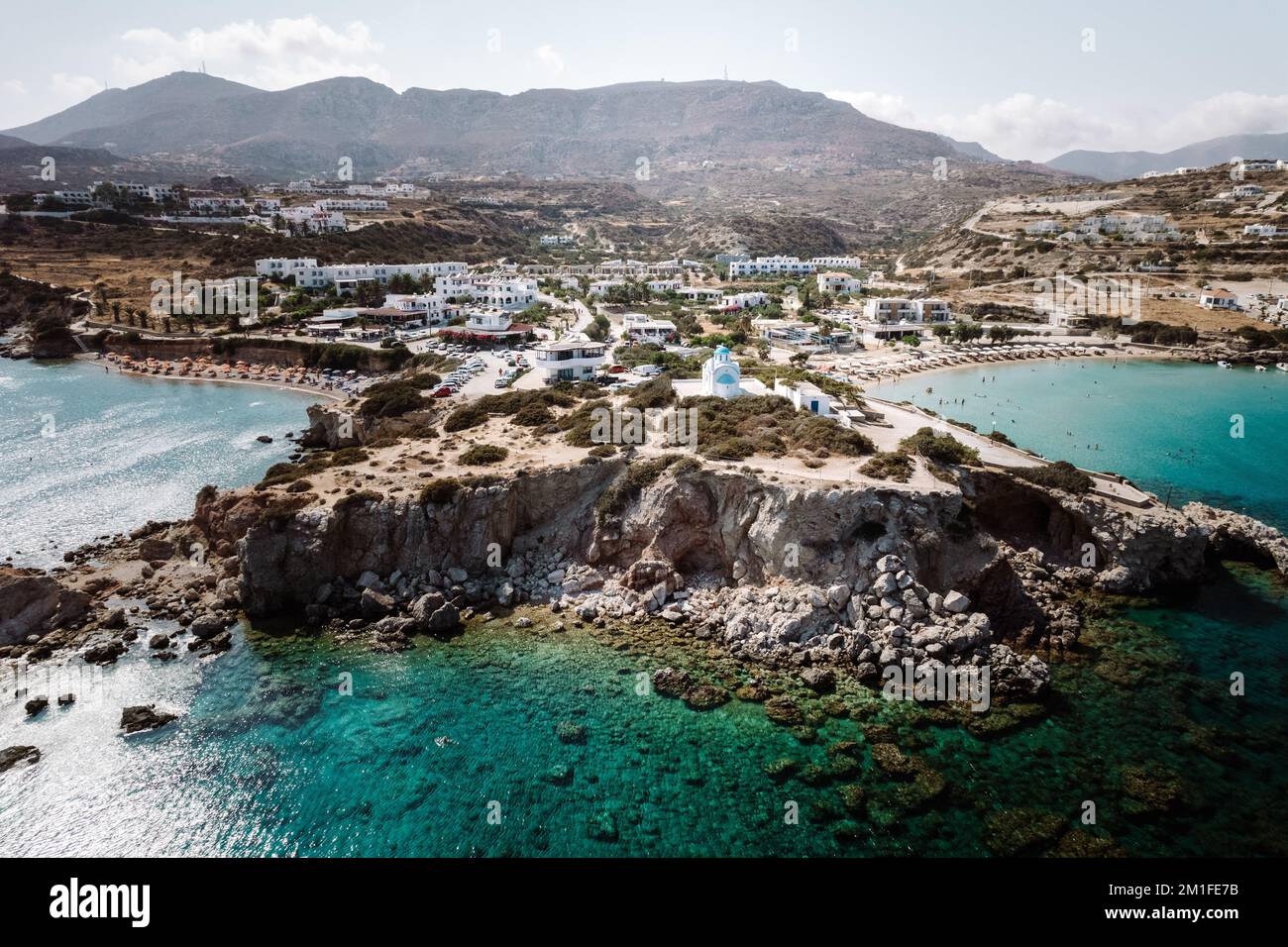 A bird's-eye view of the Amoopi beach in Karpathos, Greece Stock Photo ...