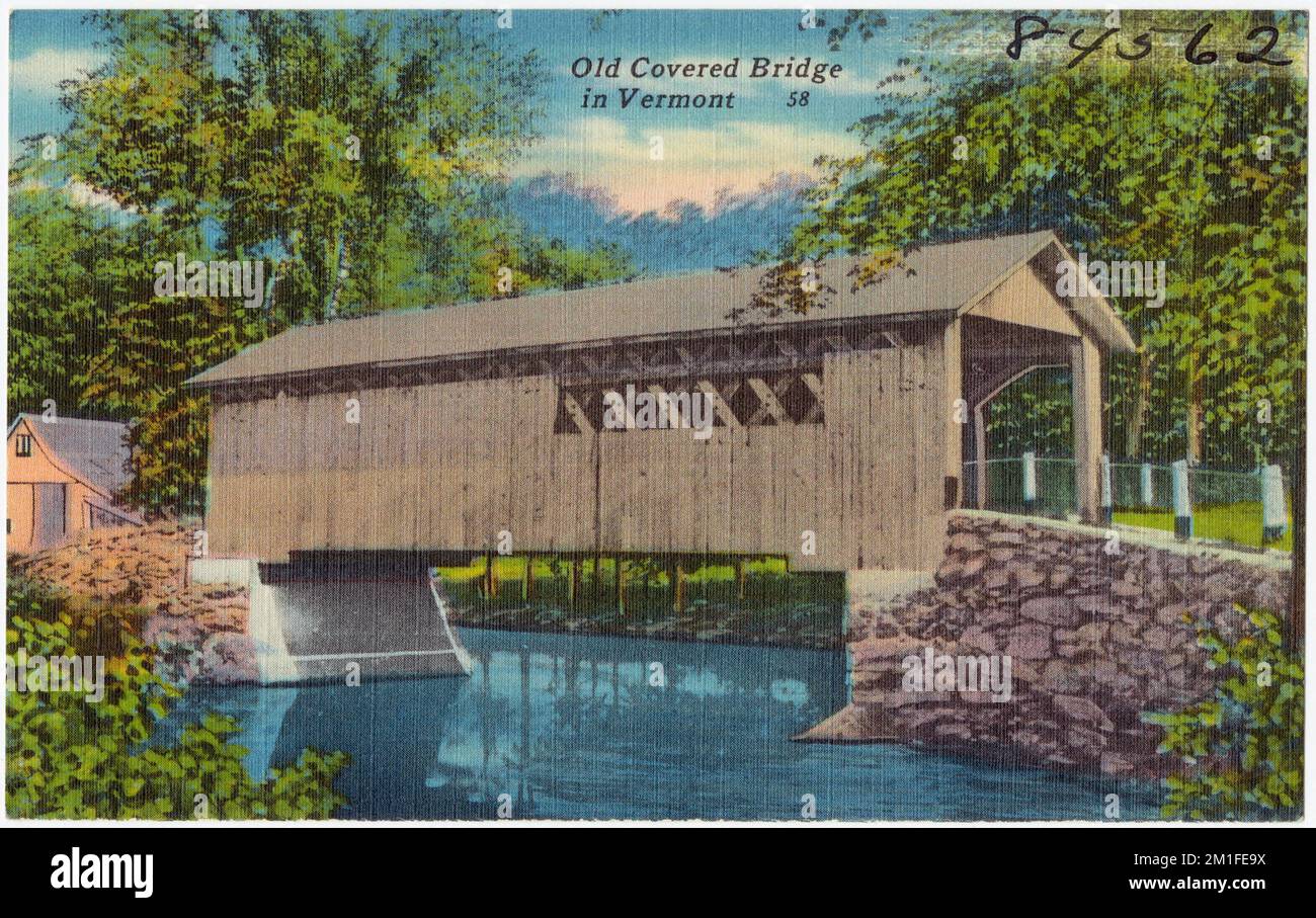 Old covered bridge in Vermont , Bridges, Tichnor Brothers Collection ...