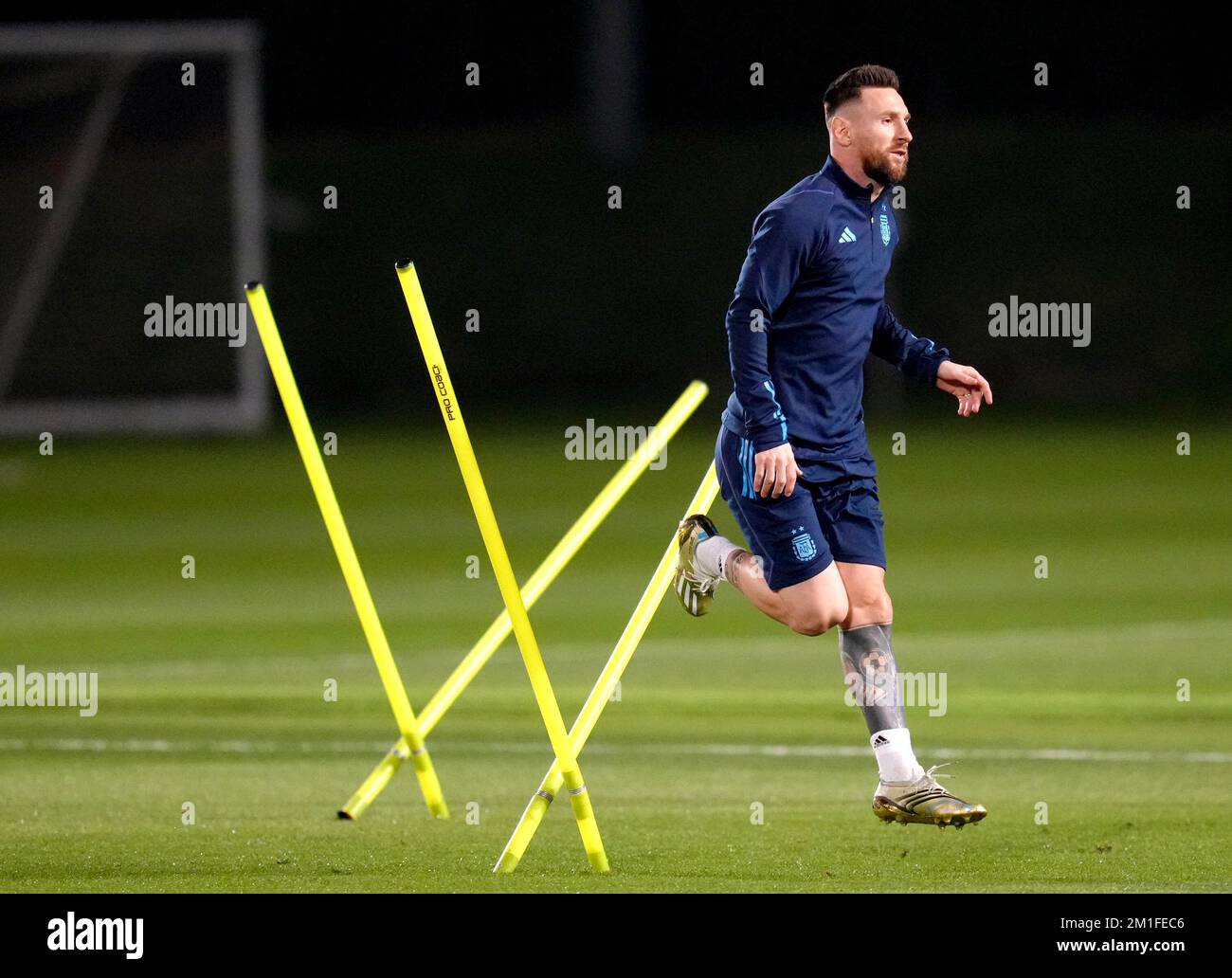 Argentina's Lionel Messi (right) during a training session at Qatar ...
