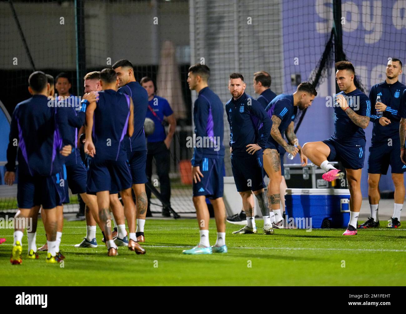 Argentina's Lionel Messi (centre right) during a training session at ...