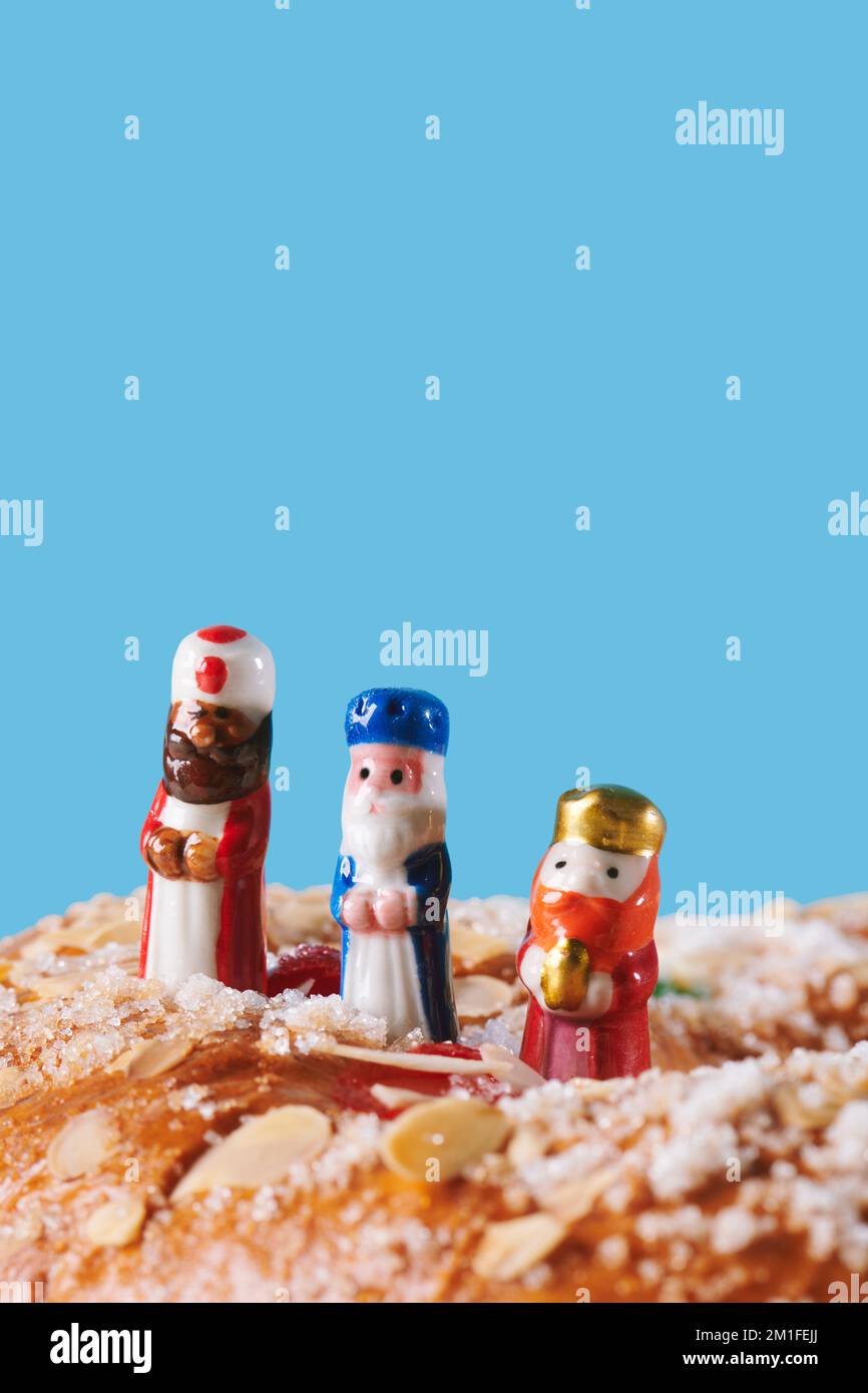 closeup of a roscon de reyes, the spanish three kings cake eaten ...