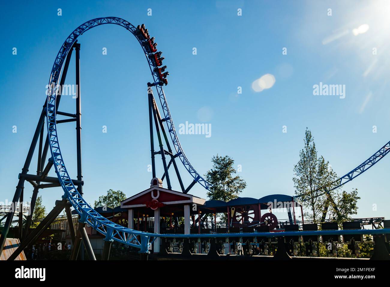 Helsinki, Finland - 24 June 2022: Ride roller coaster Taiga in blurred ...