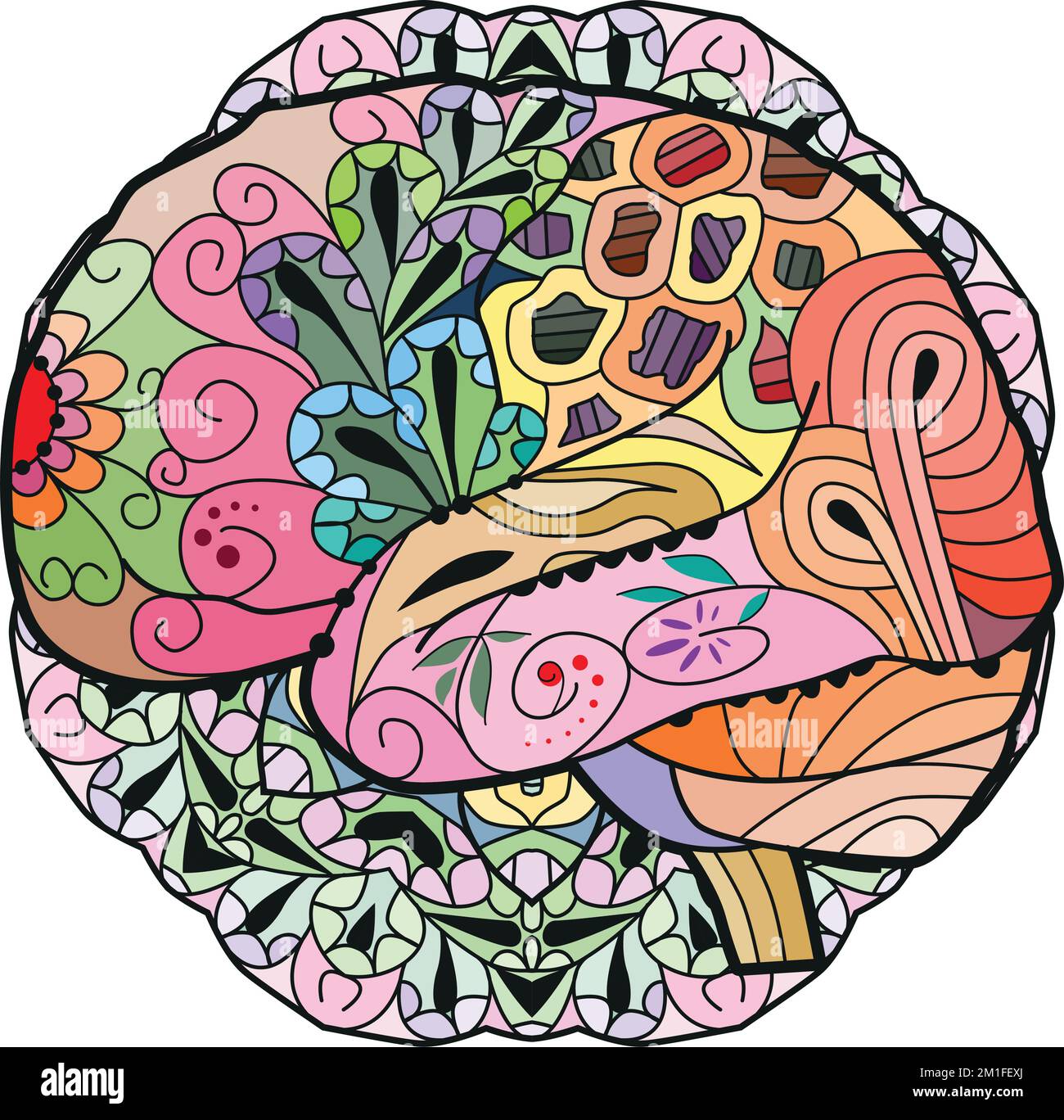 Entangle, great design for any purposes. Brain textile print on mandala ...