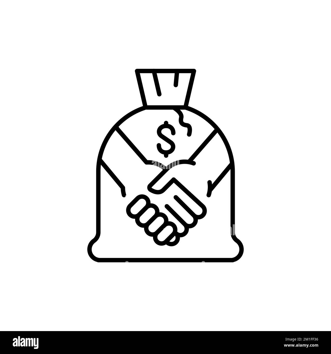 Bag of money and a handshake line icon. Business crowdfunding and ...