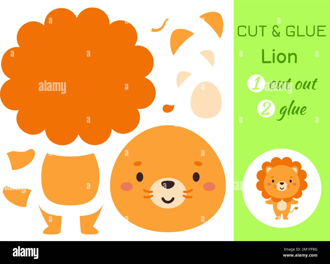 Cut and glue paper little lion. Kids crafts activity page. Educational ...