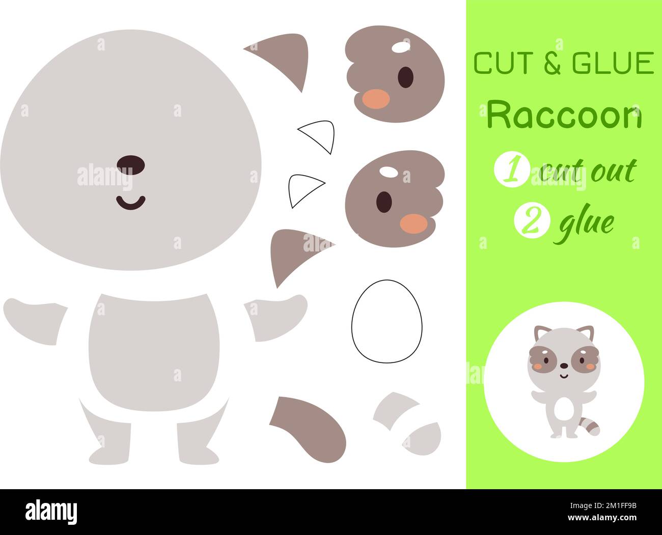 Cut and glue paper little raccoon. Kids crafts activity page ...