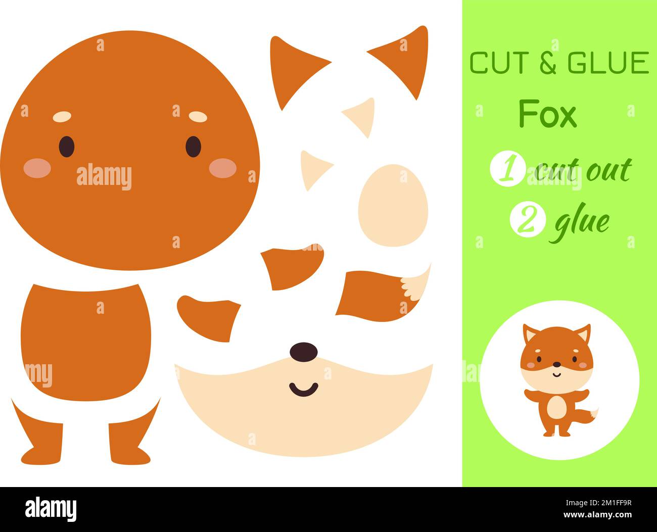 Cut and glue paper little fox. Kids crafts activity page. Educational ...