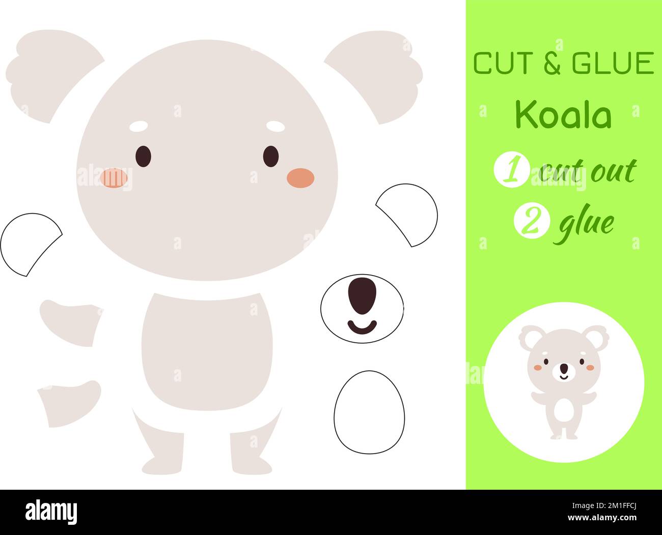 Cut and glue paper little koala. Kids crafts activity page. Educational ...