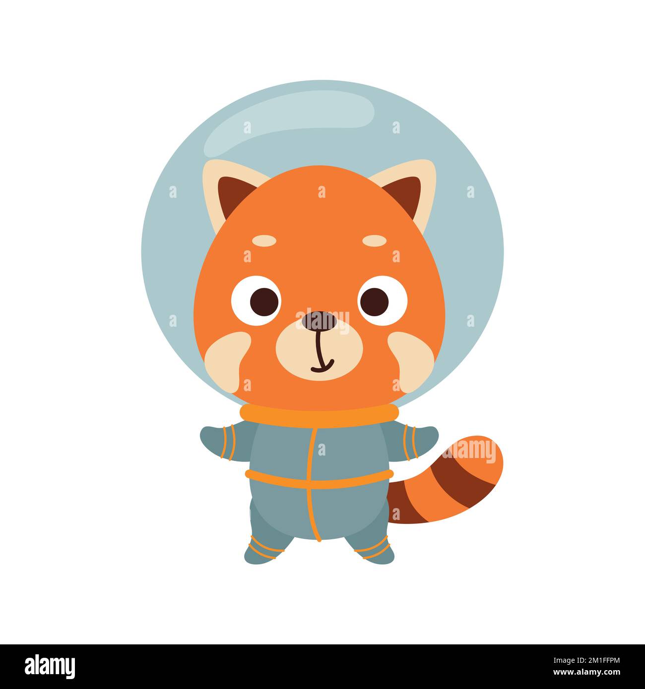 Cute little spaceman red panda on white background. Cartoon animal ...