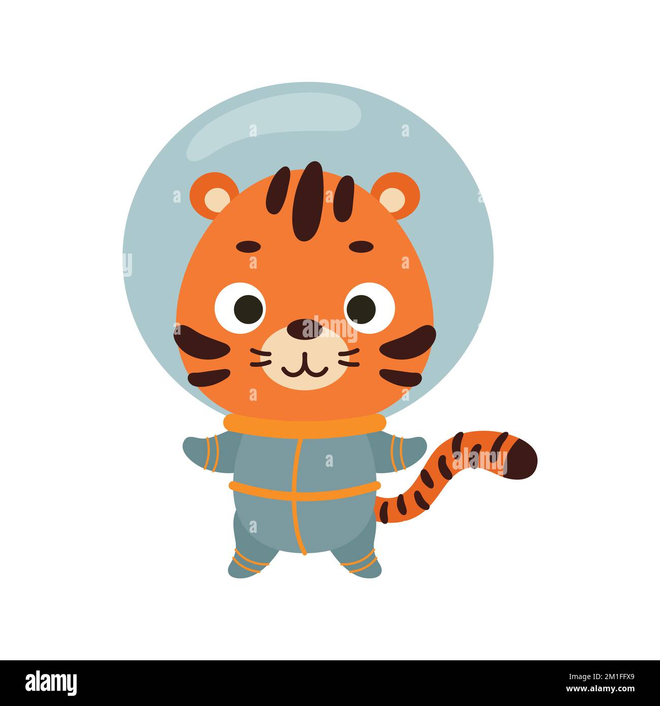 Cute little spaceman tiger on white background. Cartoon animal ...