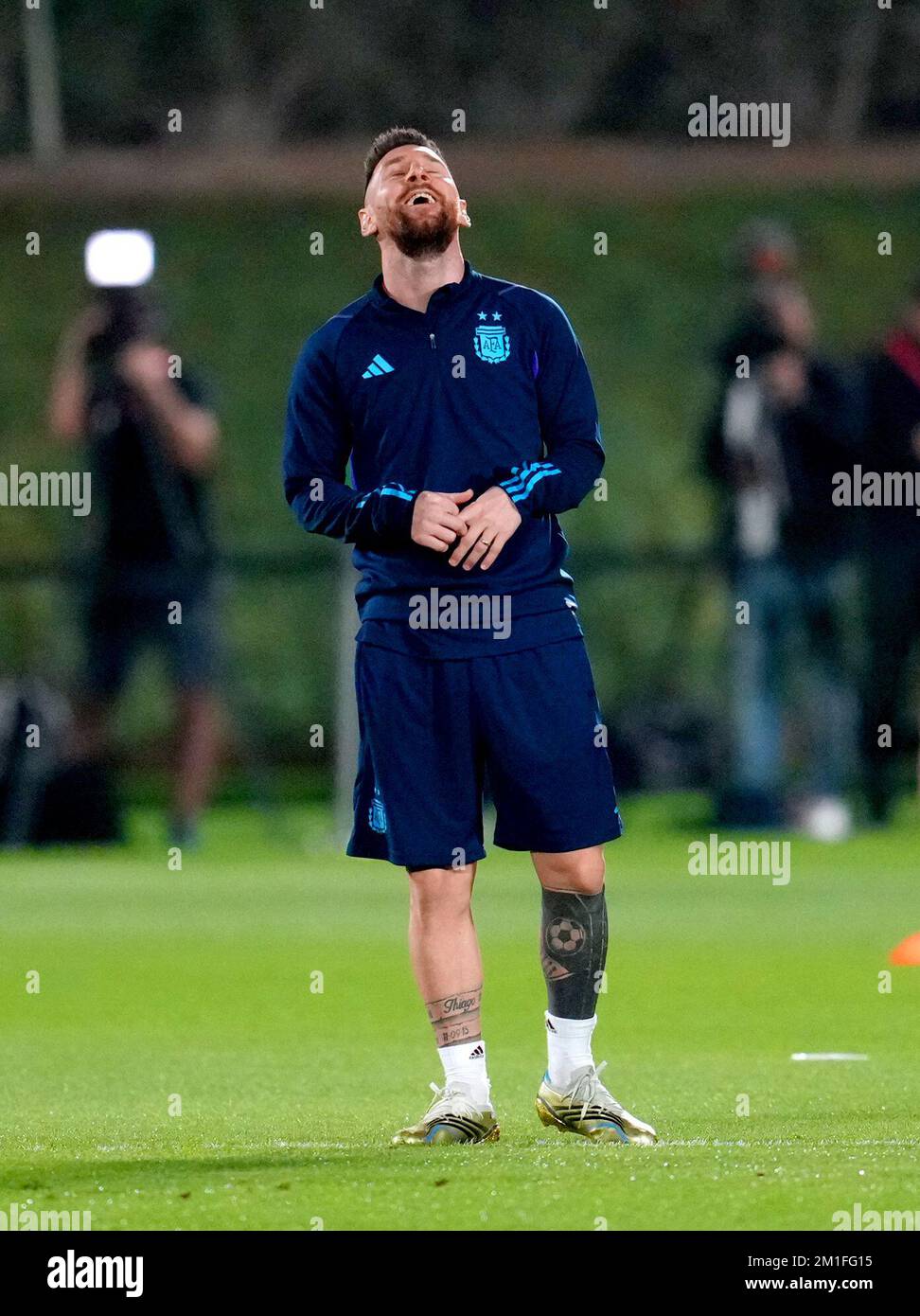 Argentina's Lionel Messi during a training session at Qatar University ...