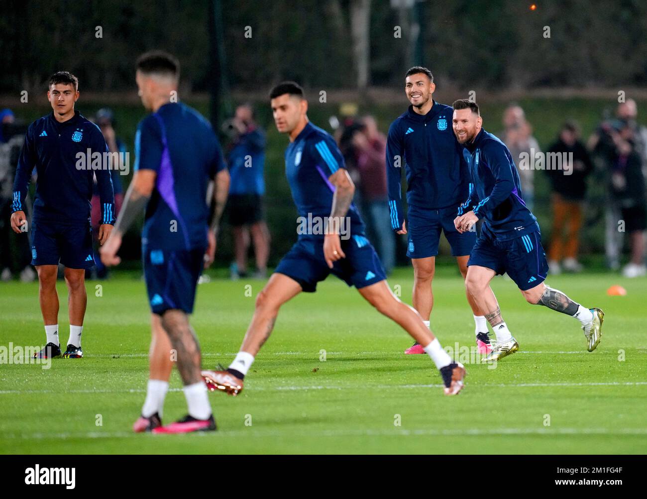 Argentina's Lionel Messi (right) during a training session at Qatar ...