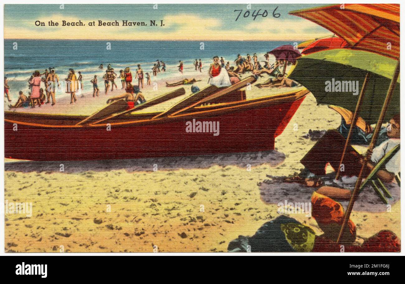 On the beach, at Beach Haven, N. J. , Beaches, Boats, Tichnor Brothers Collection, postcards of ...