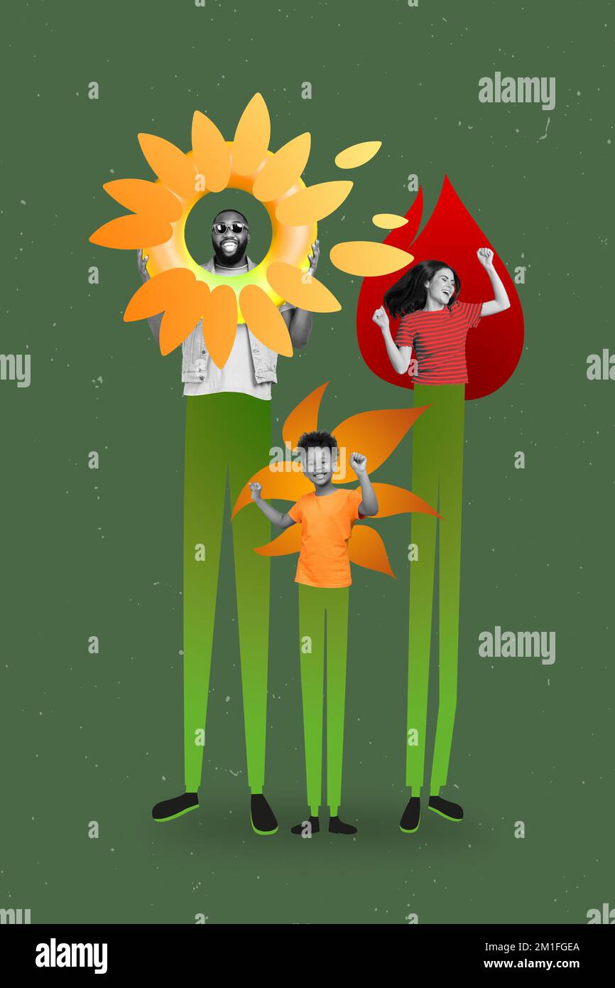 Vertical collage image of three idyllic funky people friendly family ...