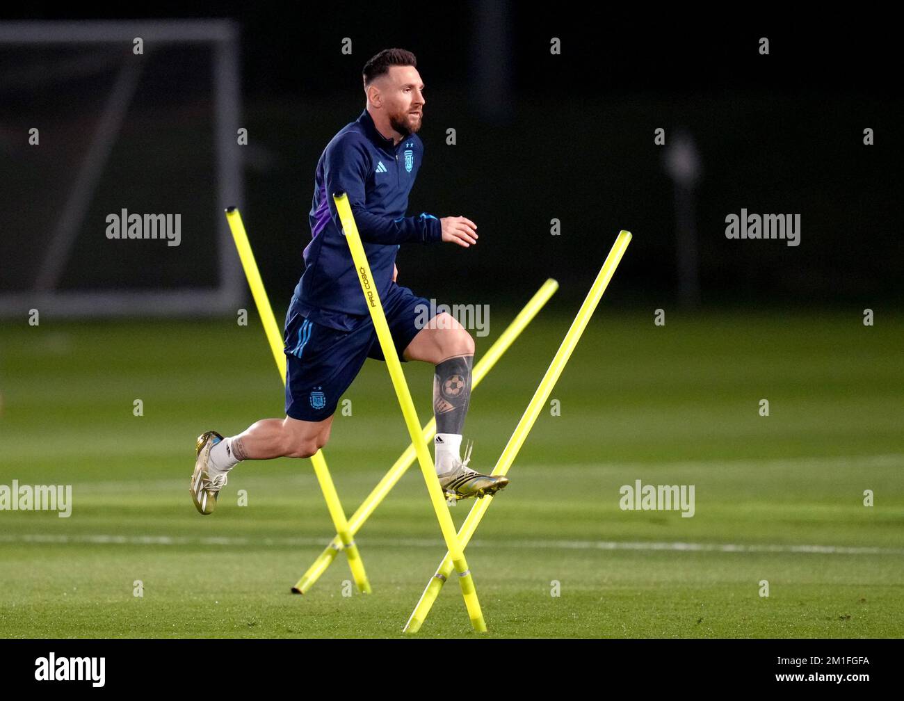 Argentina's Lionel Messi during a training session at Qatar University ...