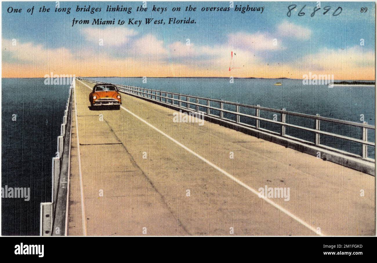 One of the long bridges linking the keys on the overseas highway from ...