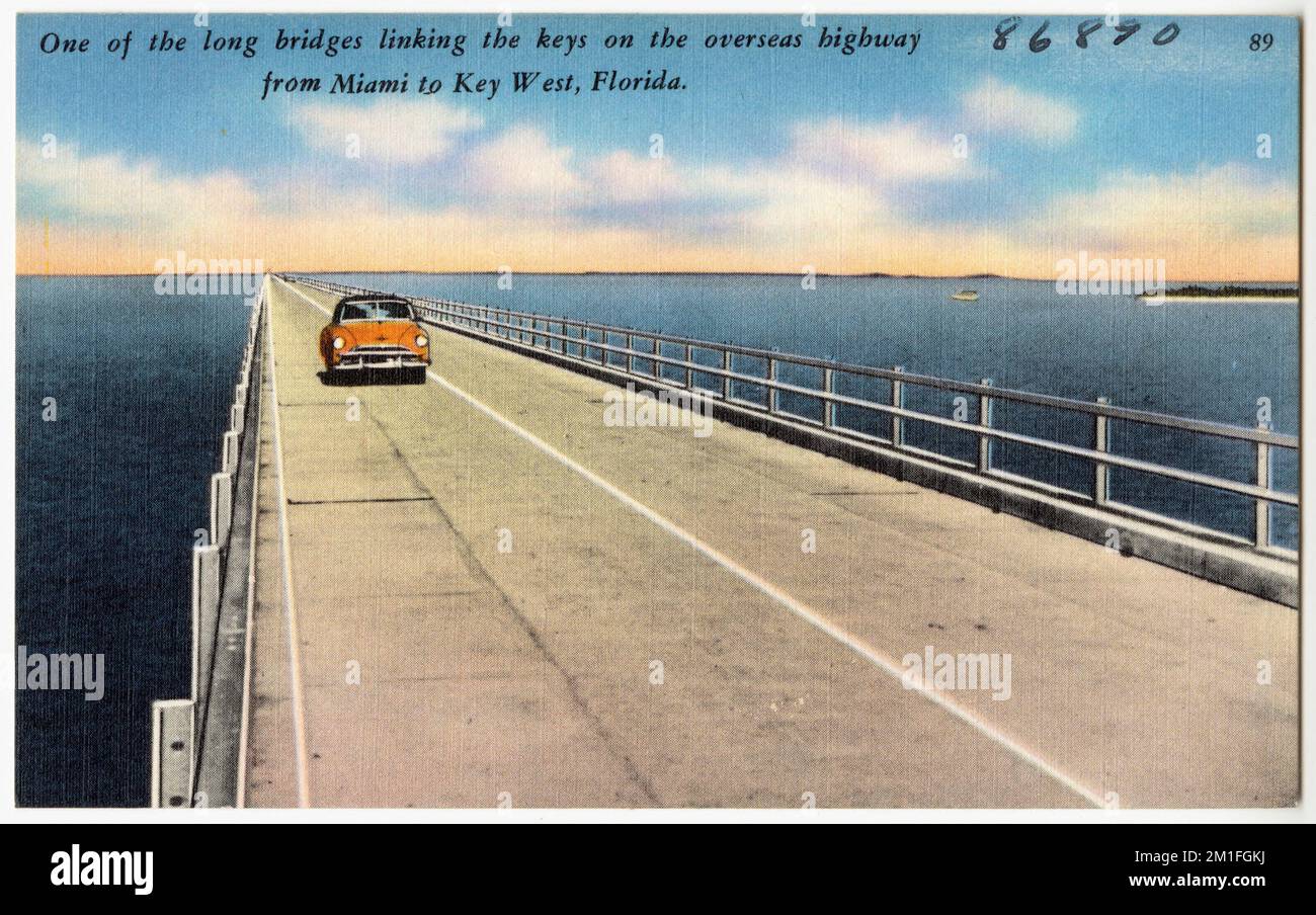 One of the long bridges linking the keys on the overseas highway from ...