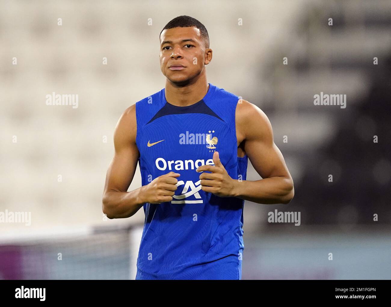 France's Kylian Mbappe during a training session at Al Sadd SC Stadium ...