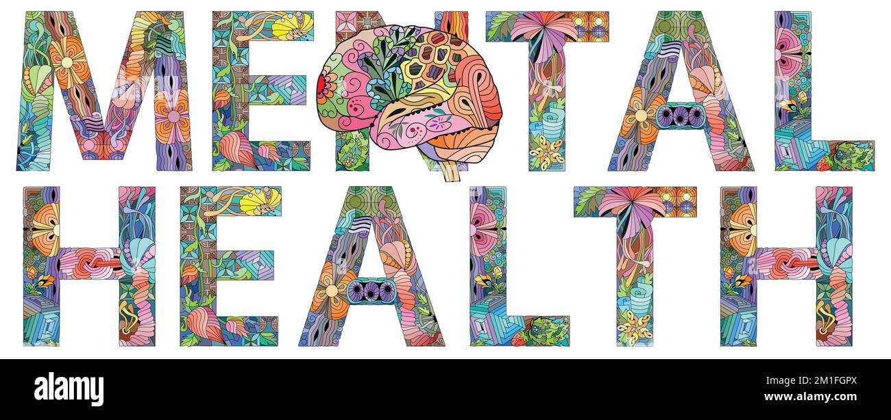 Hand-painted art design. Hand drawn illustration words Mental Health ...