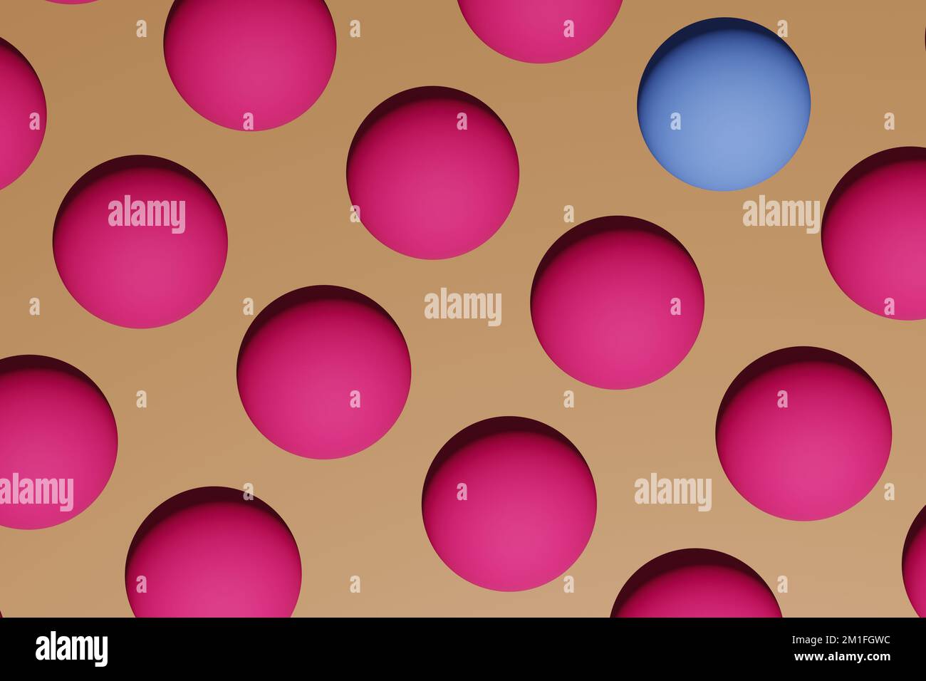 Pink 3d render spheres with one in blue.Gender equality concept in pink ...