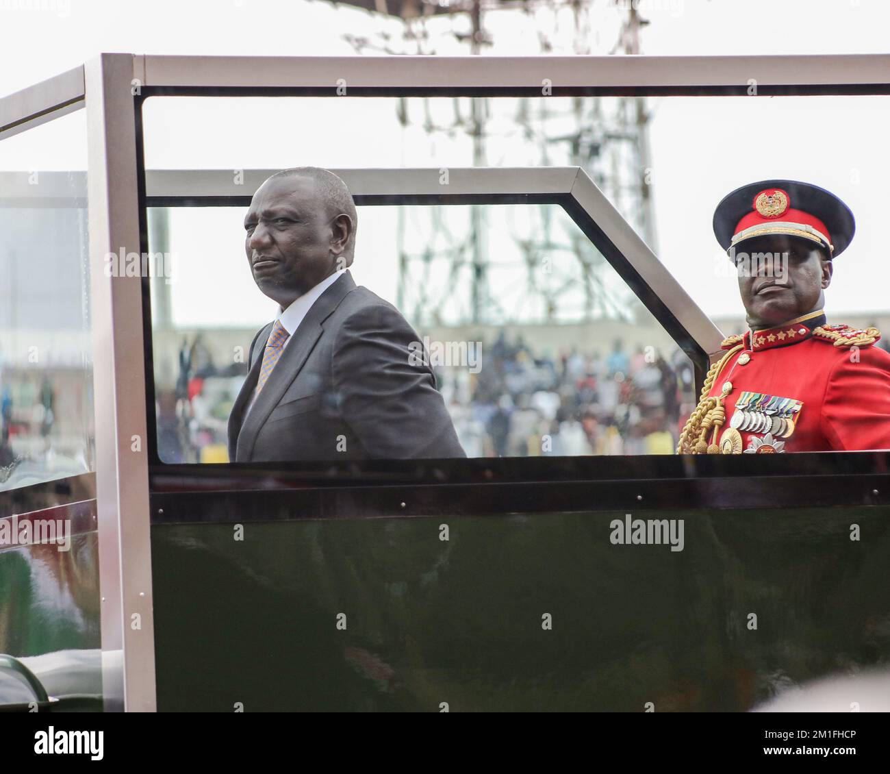 President William Ruto arrives at Nyayo Stadium in Nairobi for the 59th ...