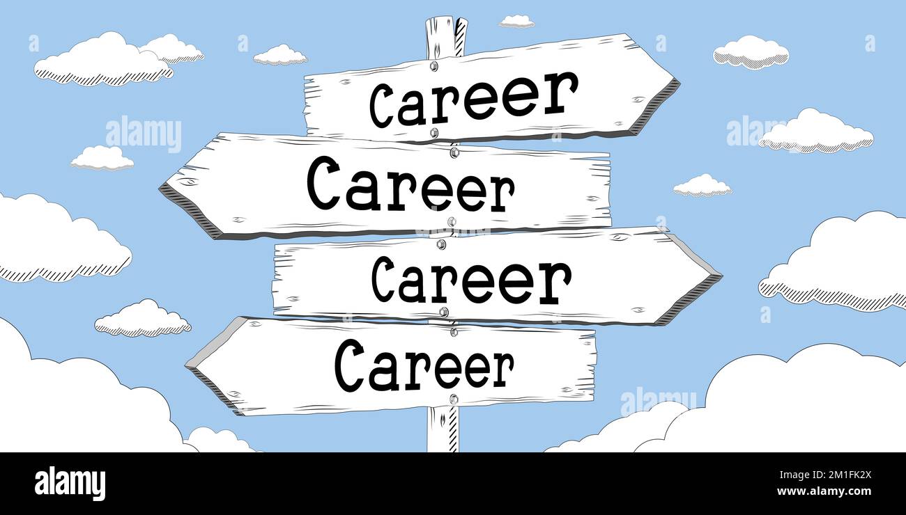 Career - outline signpost with four arrows Stock Photo - Alamy
