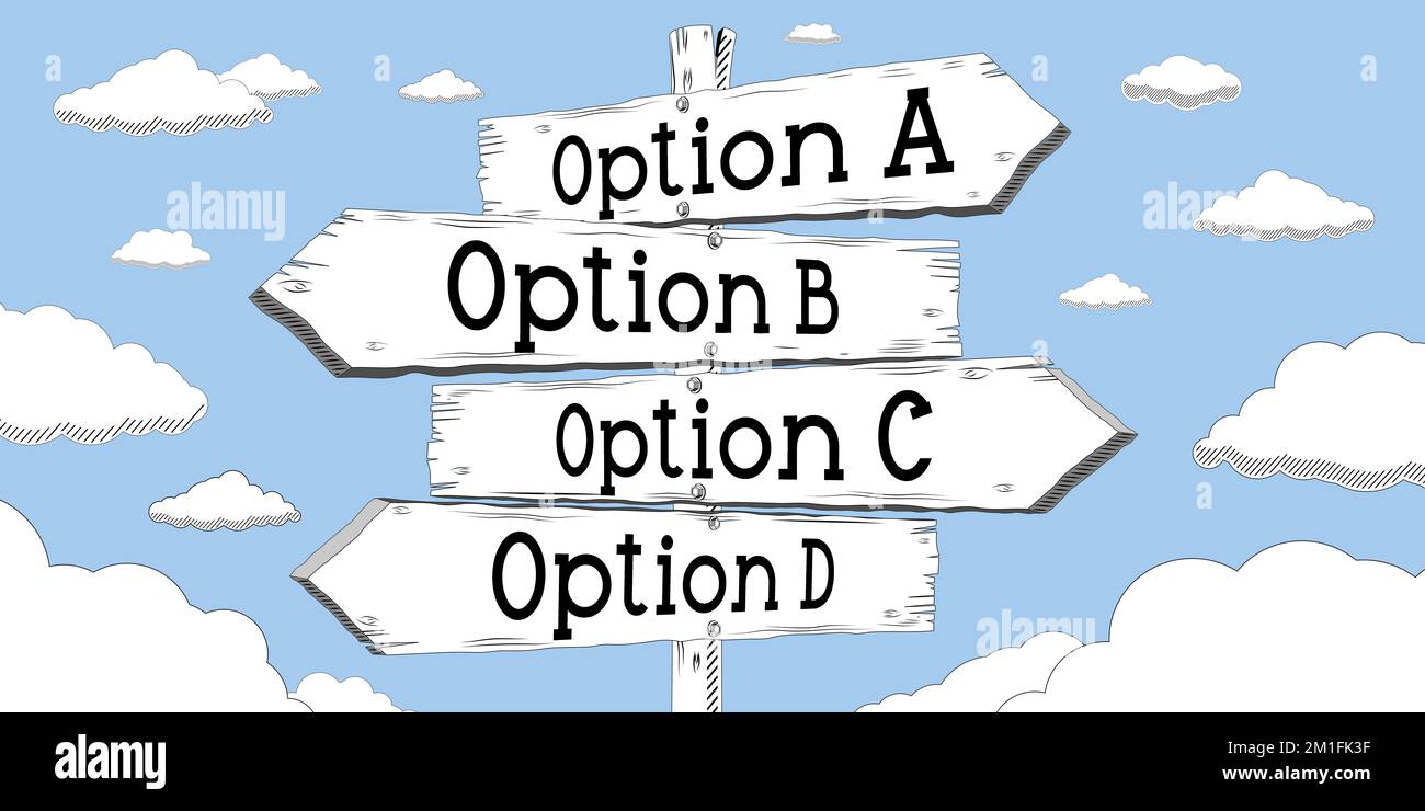 Options A, B, C, D - outline signpost with four arrows Stock Photo - Alamy