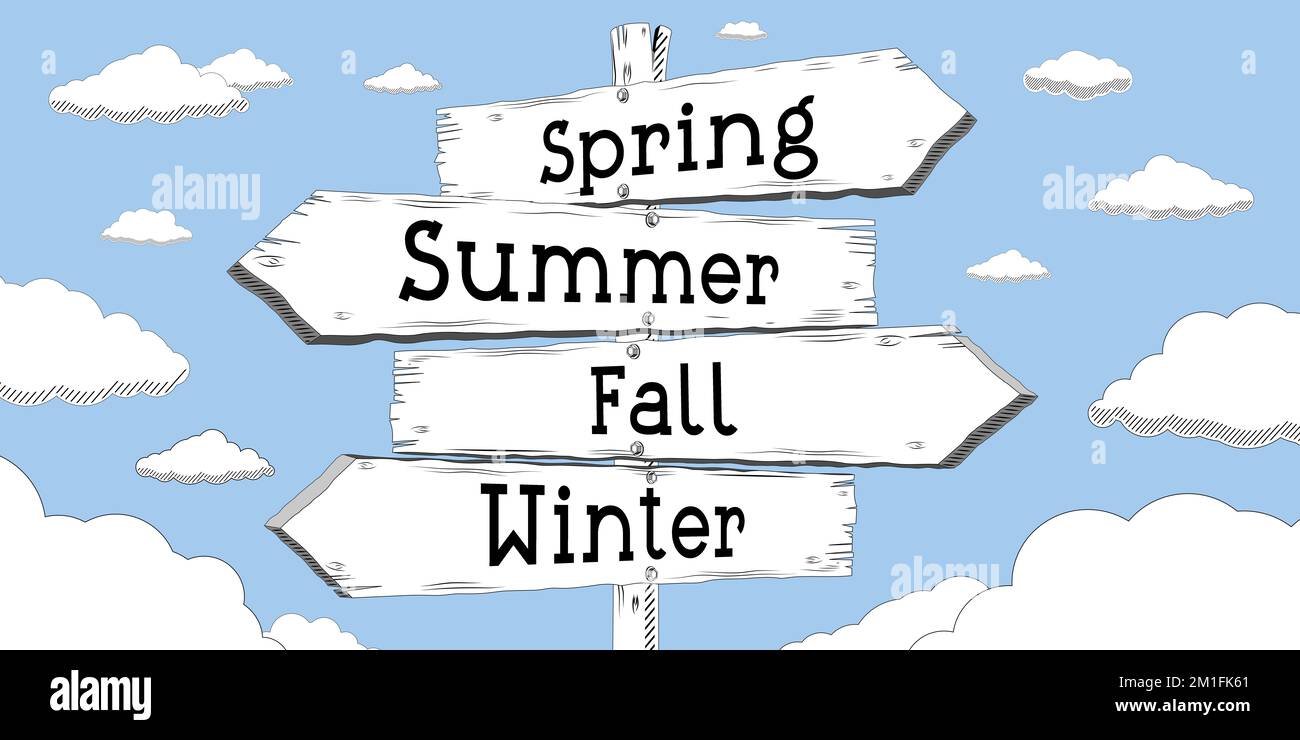 Spring, Summer, Fall, Winter - outline signpost with four arrows Stock ...