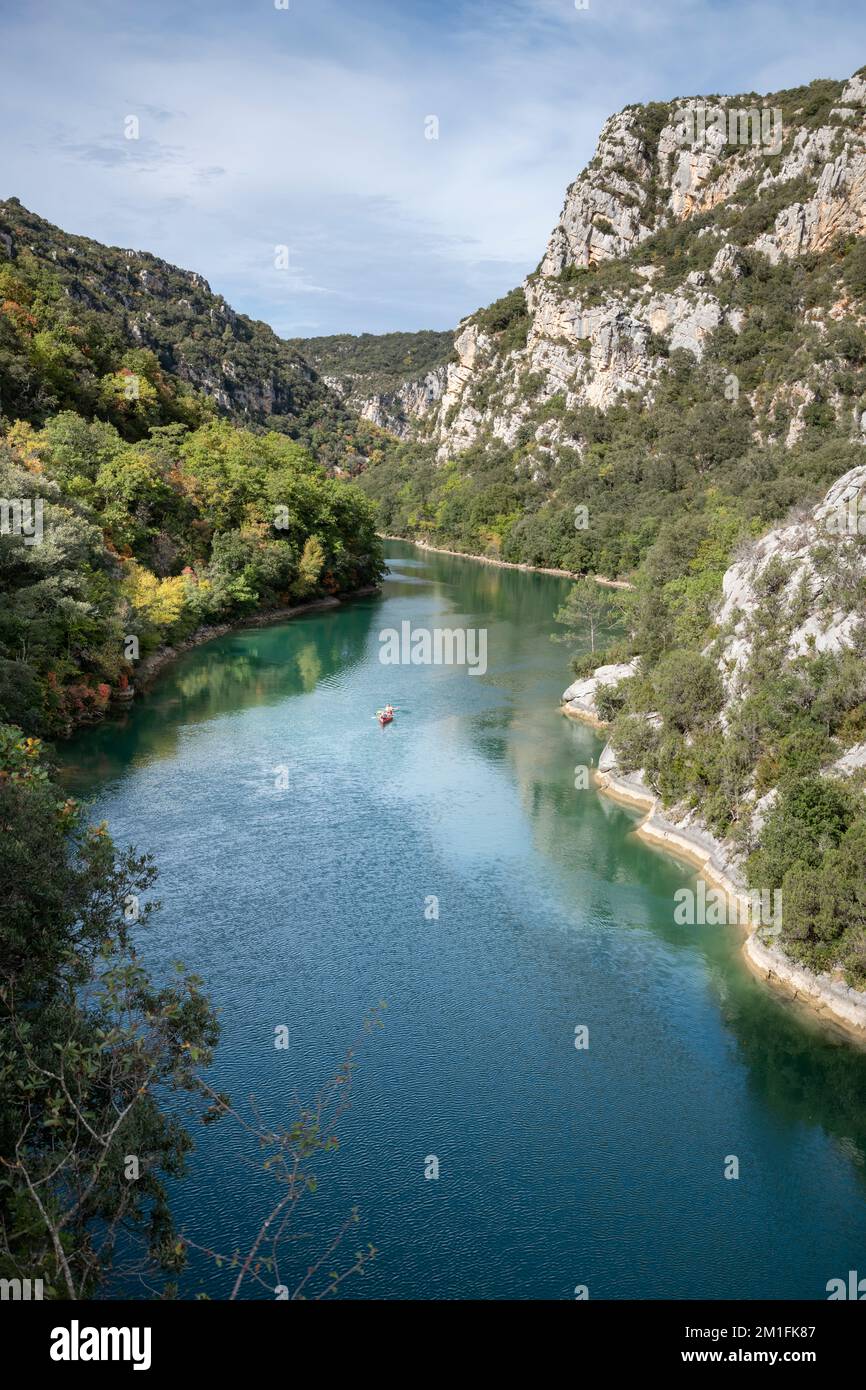 People kayaking on the Verdon river in the famous Verdon Gorge in ...