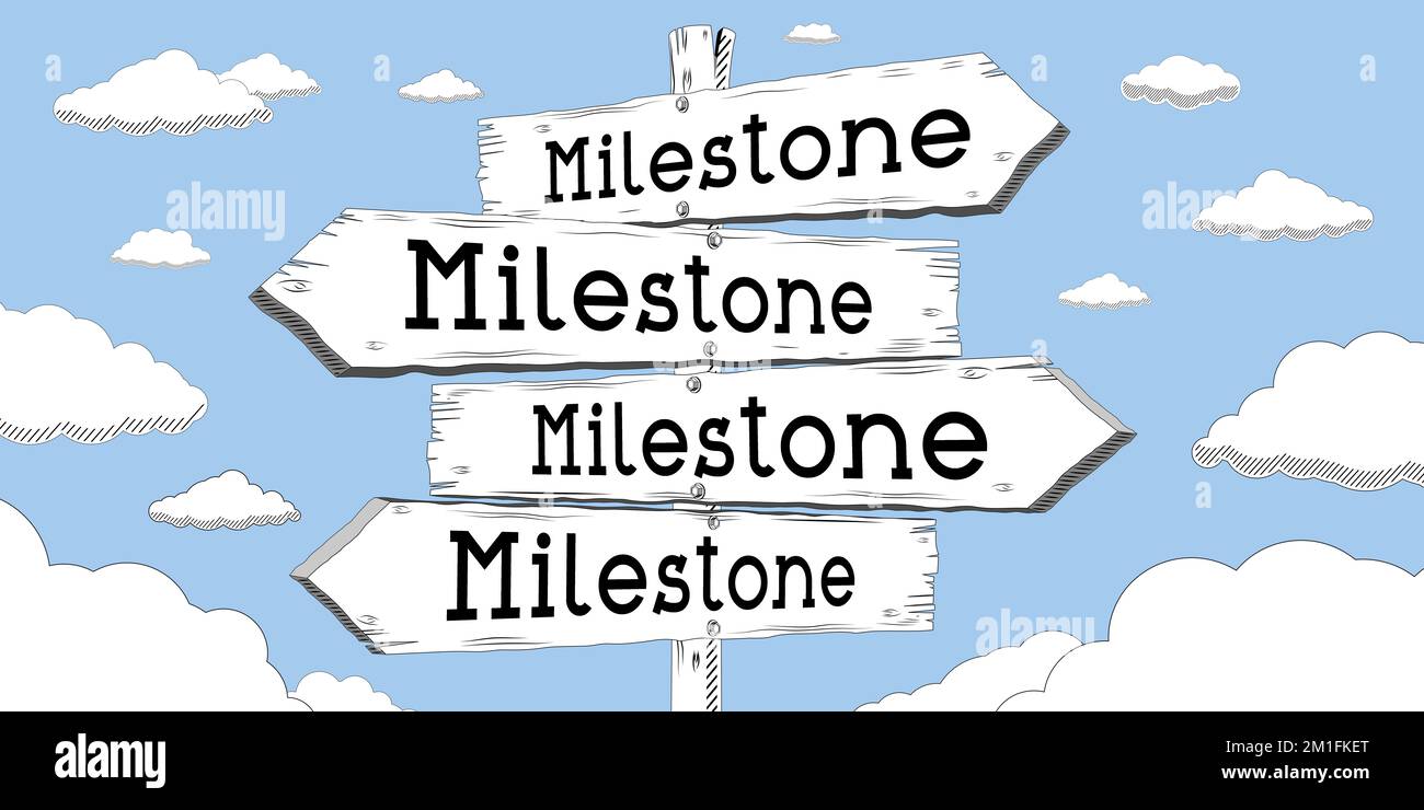 Milestone - outline signpost with four arrows Stock Photo - Alamy