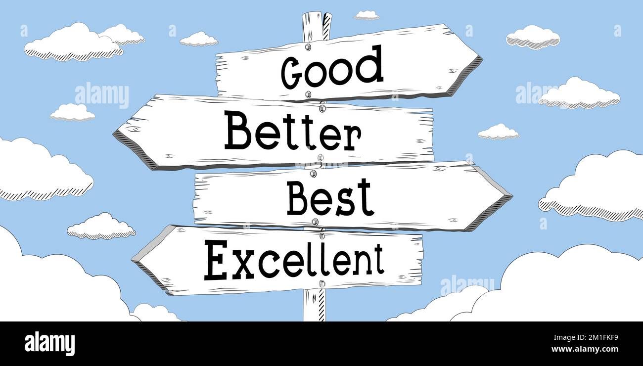 Good, better, best, excellent - outline signpost with four arrows Stock ...