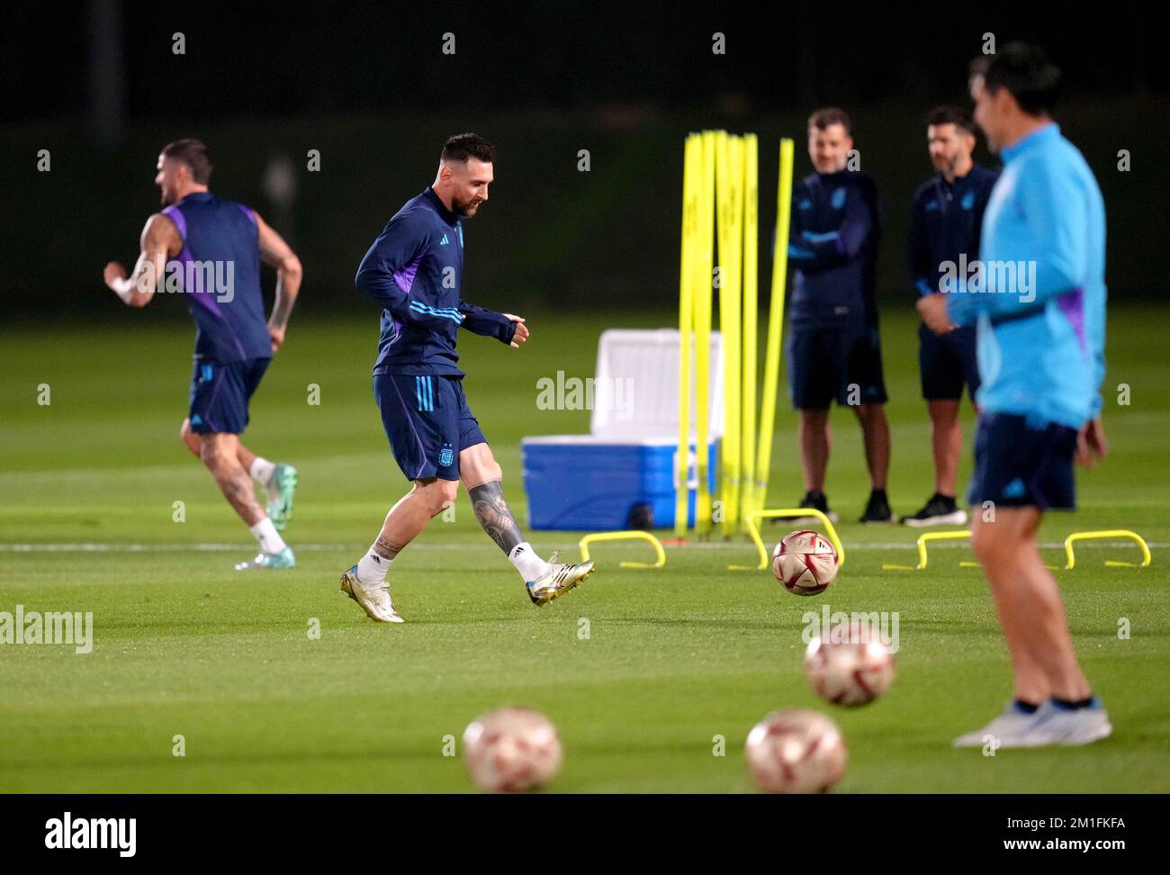 Argentina's Lionel Messi during a training session at Qatar University ...