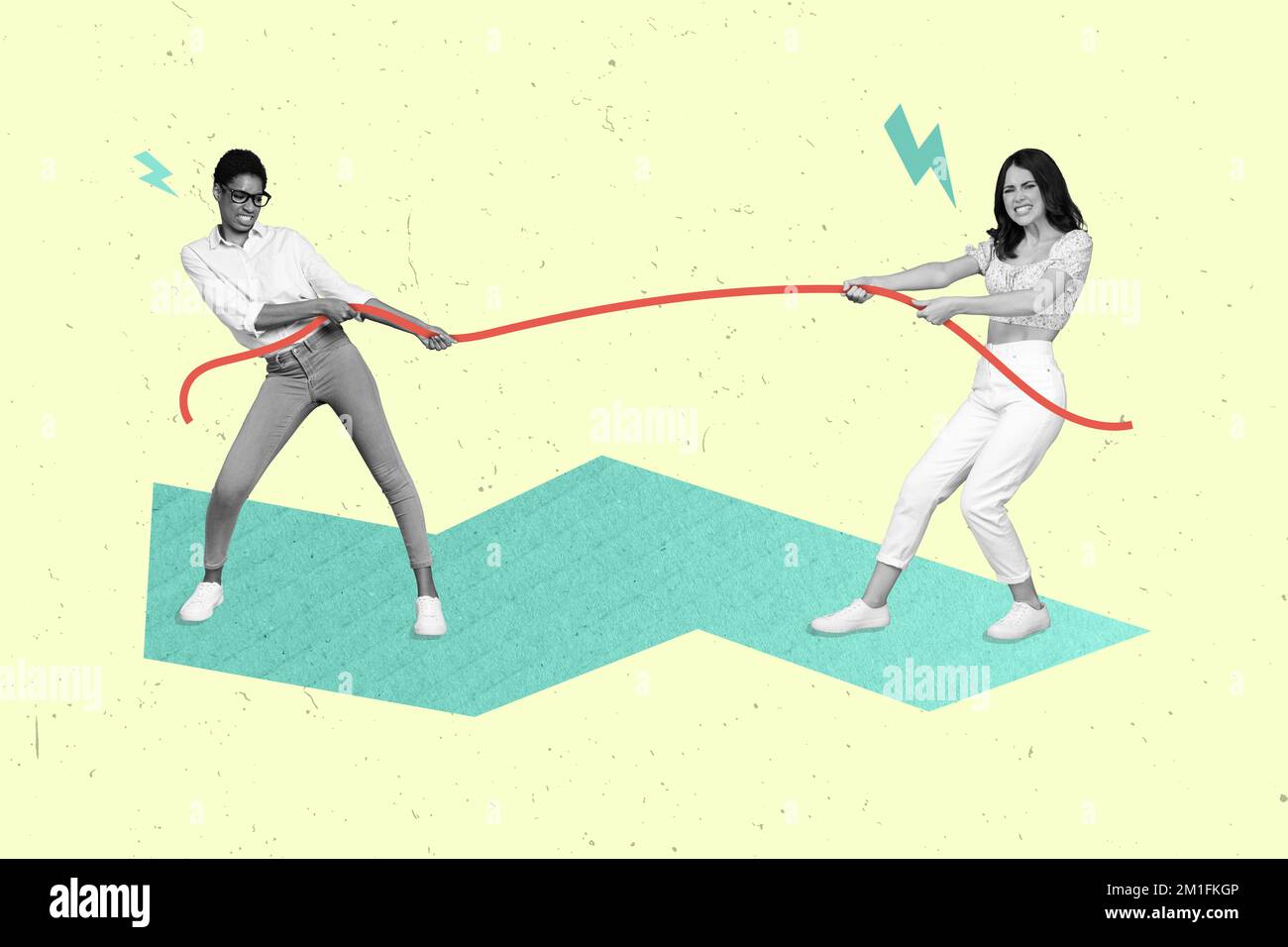 3d retro abstract creative collage artwork template of two girlfriends ...