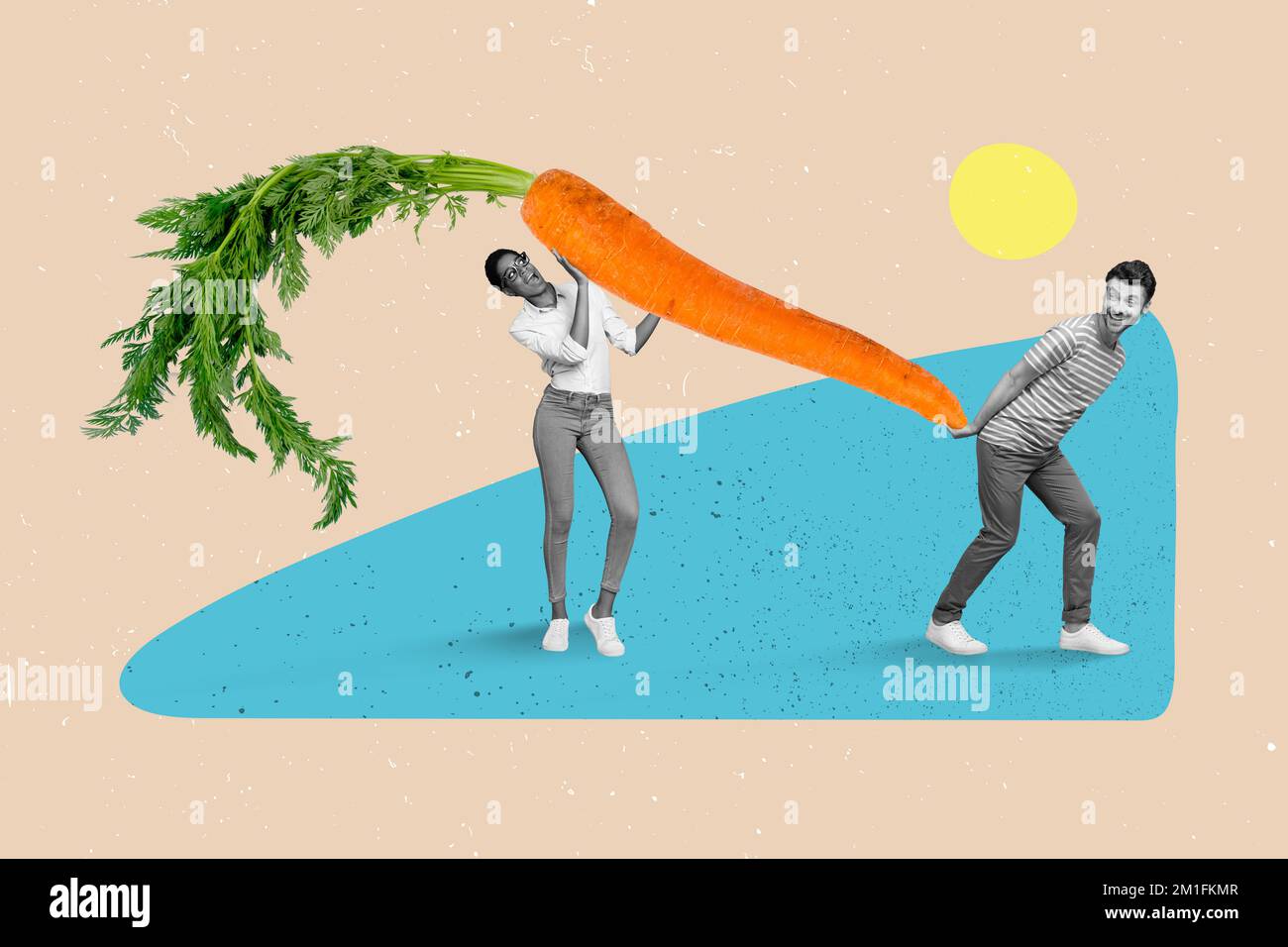 Photo collage artwork minimal picture of happy smiling lady guy ...