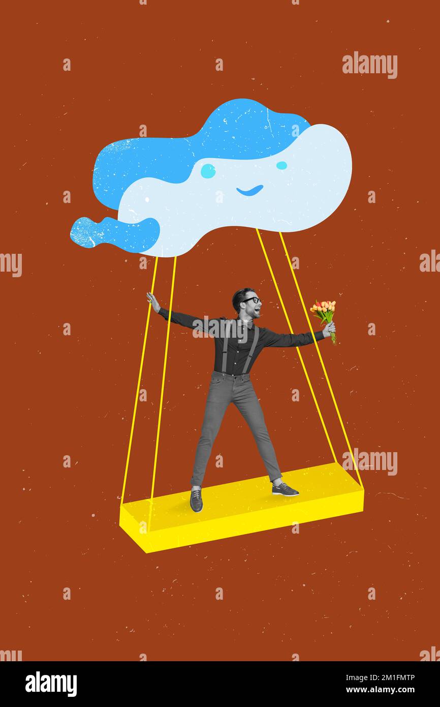 Creative 3d photo collage artwork graphics painting of dreamy funny guy ...