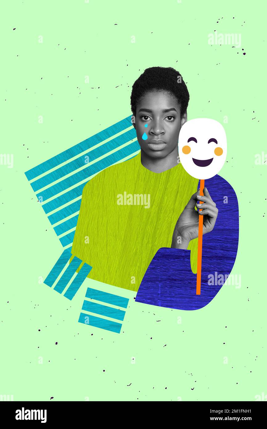 3d retro abstract creative collage artwork template of upset lady guy ...