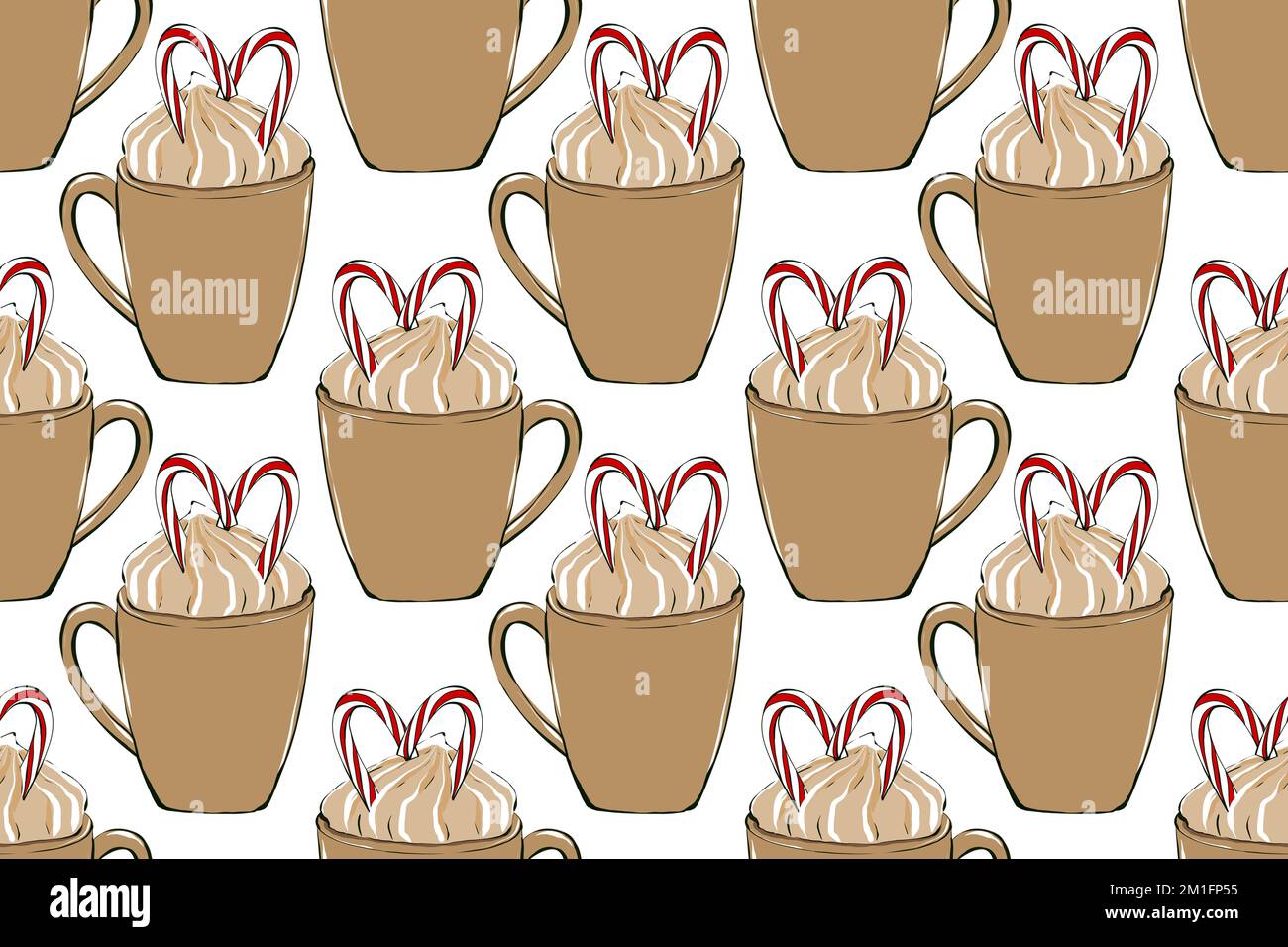 Hot drink seamles pattern. Coffee shop collection. Cups of coffee with ...