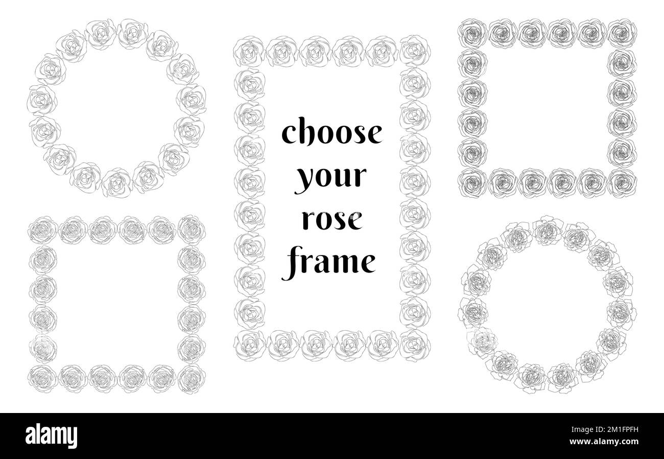 Simple doodle floral frames. Borders from hand drawn sketchy roses ...