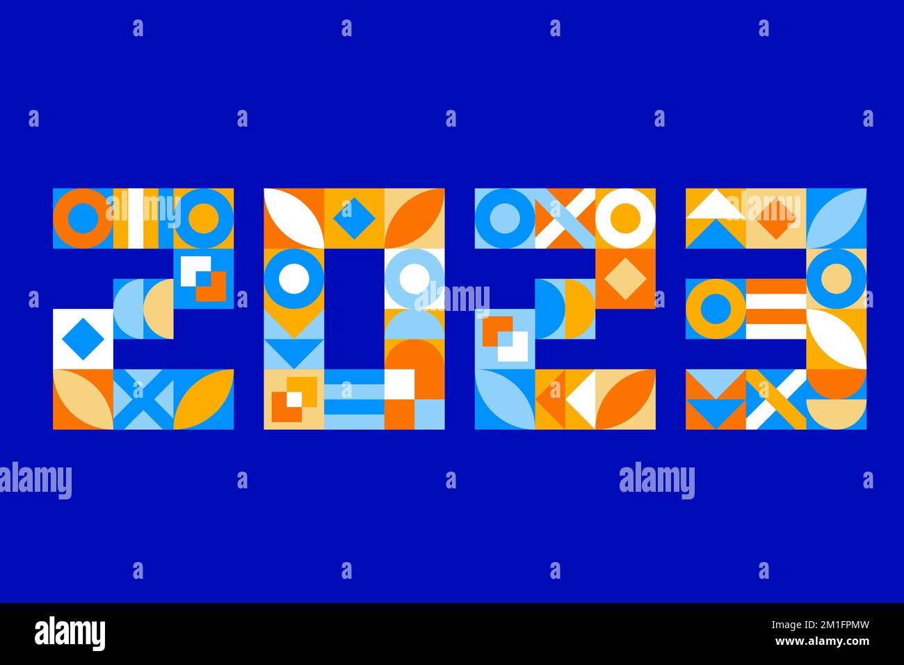 2023 year pixel script. New Year poster with stylized bauhaus brutalism ...