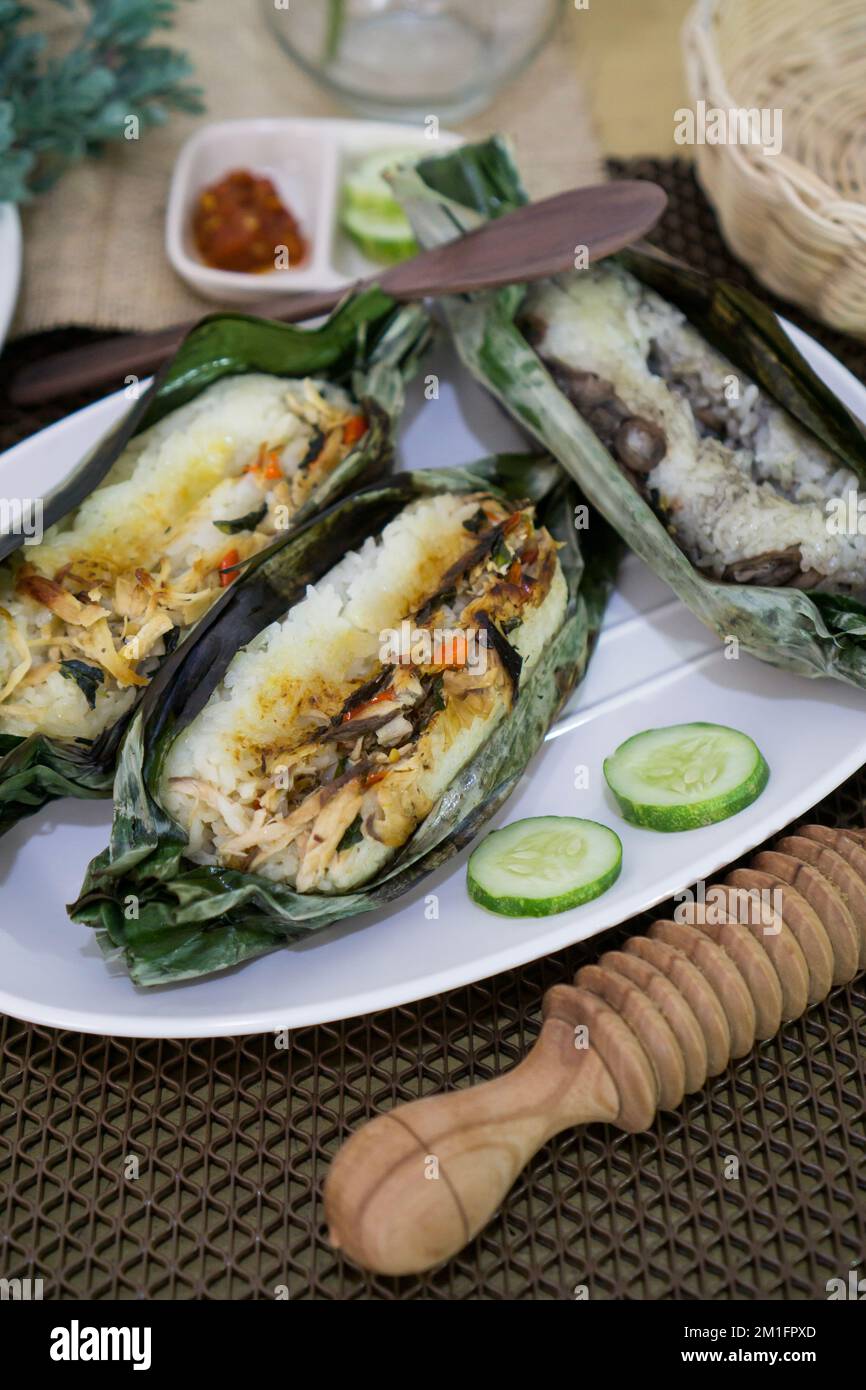 Nasi Bakar, the Traditional Sundanese Grilled Rice in Banana Leaf Stock ...