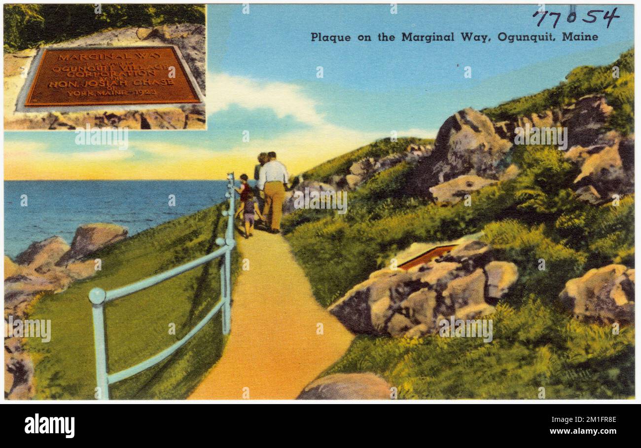 Plaque on the Marginal Way, Ogunquit, Maine , Tichnor Brothers Collection, postcards of the ...