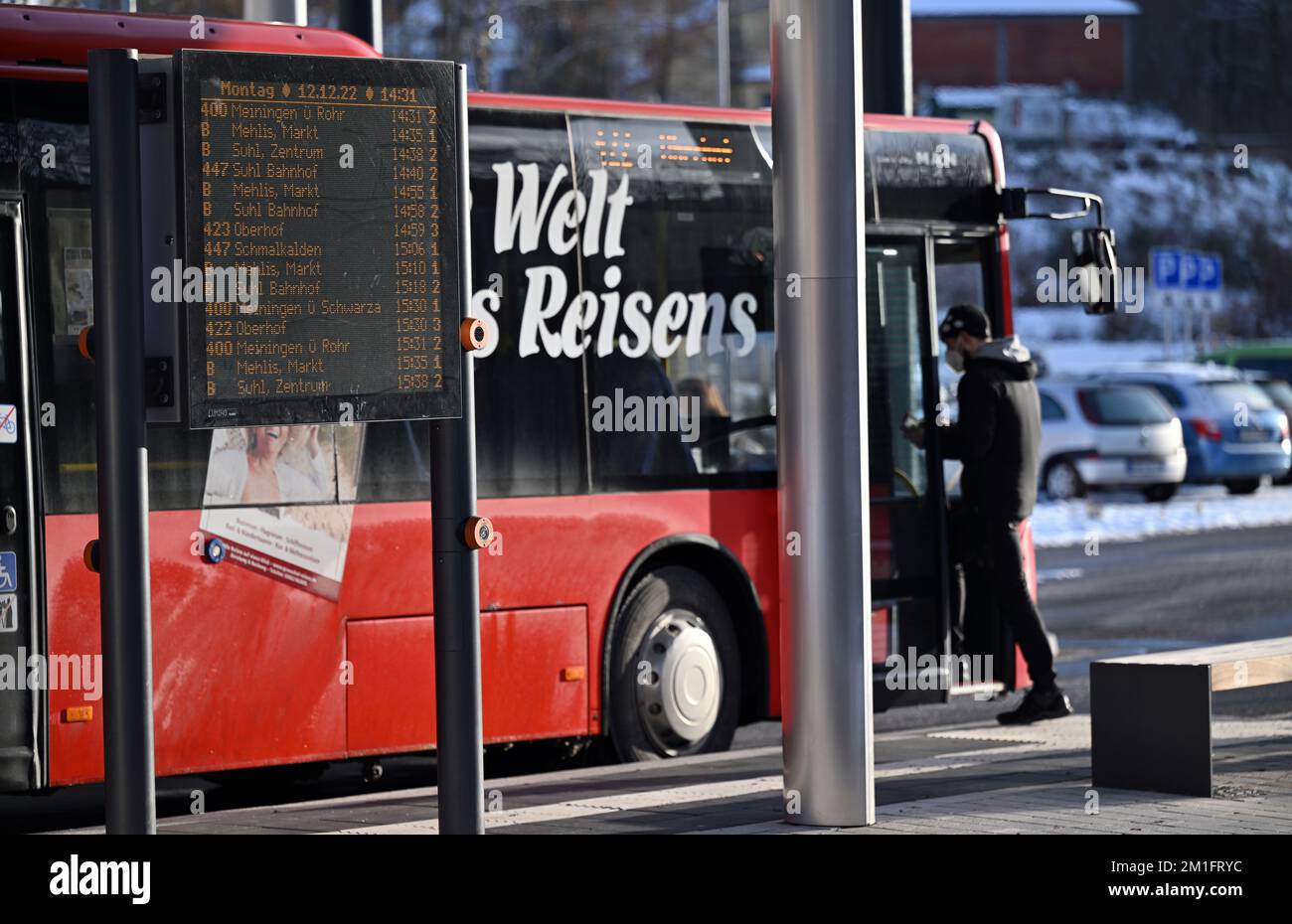 Zella Mehlis, Germany. 12th Dec, 2022. A bus stands at the bus station ...