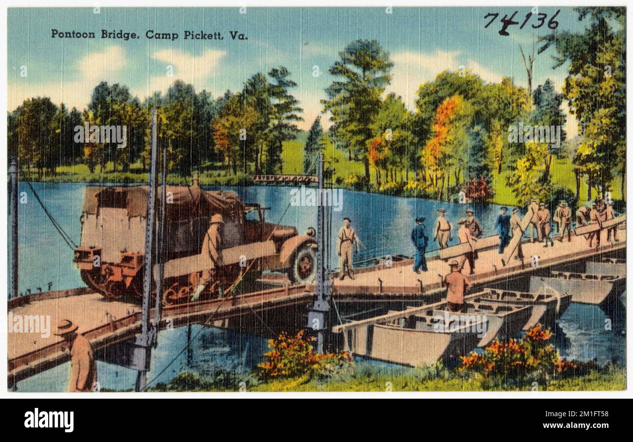 Pontoon Bridge, Camp Pickett, Va. , Military facilities, Tichnor ...