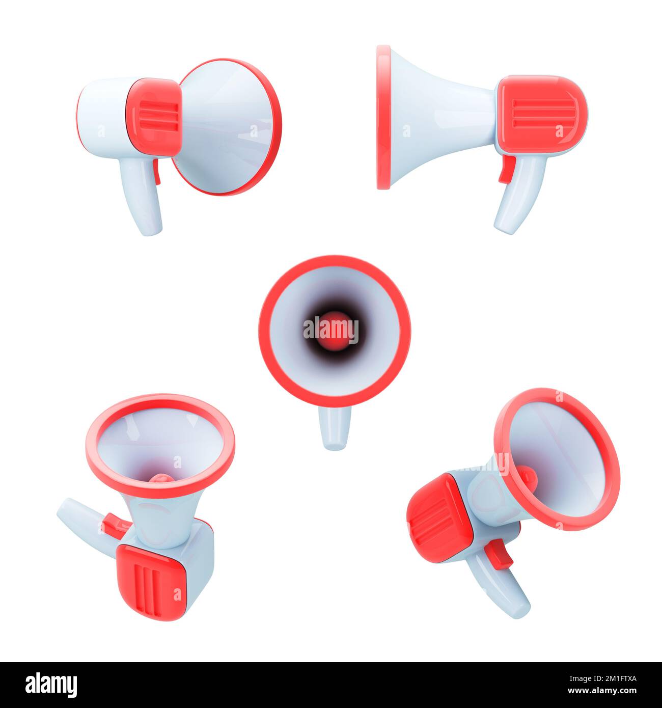 promotion concept loudspeaker in different poses 3d render on blue ...