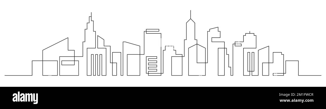 Continuous line city building. One single outline cityscape continuous ...