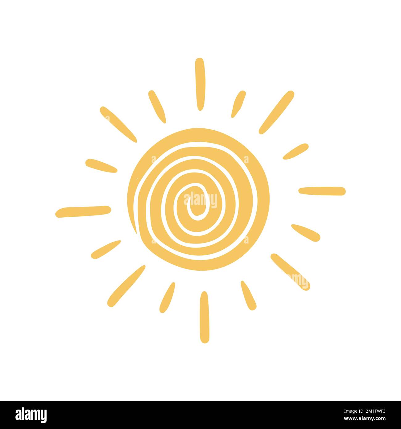 Doodle sun sketch illustration. Hand drawn cute orange sunshine ...