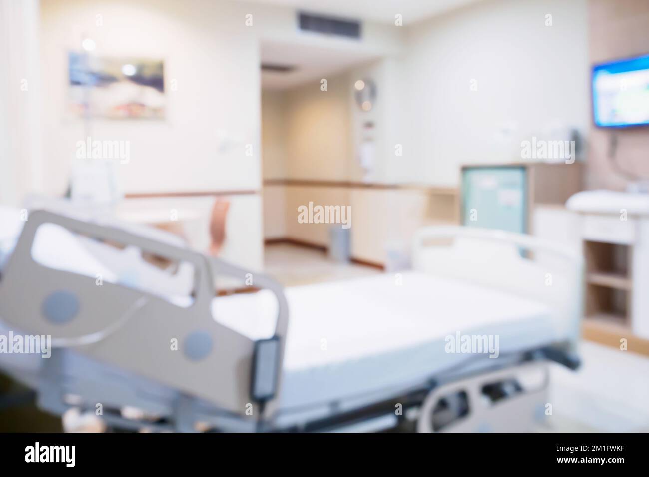 Abstract blur Hospital Room interior with medical bed for background ...