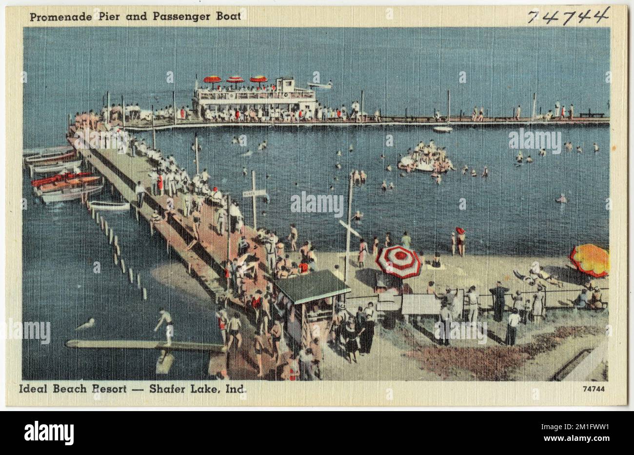 Promenade Pier and passenger boat, Ideal Beach Resort -- Shafer Lake ...